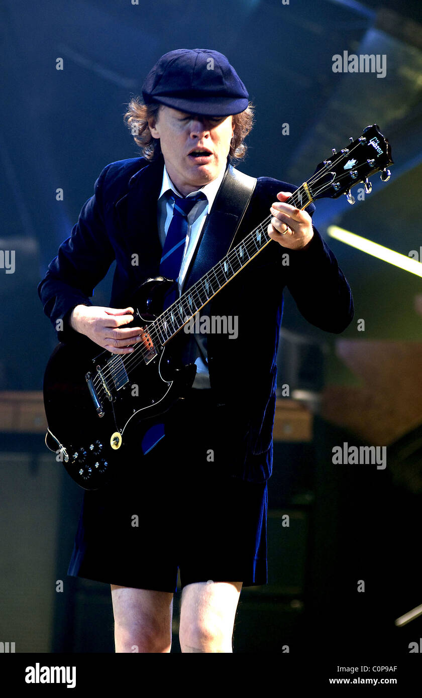 Angus Young of AC/DC performing live during their Black Ice World Tour ...