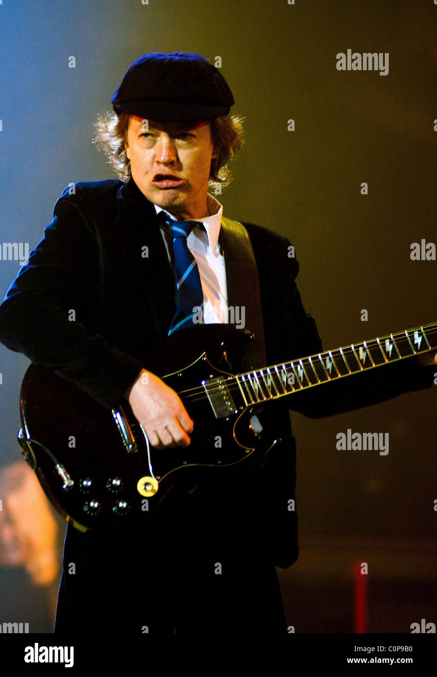 Angus Young of AC/DC performing live during their Black Ice World Tour ...
