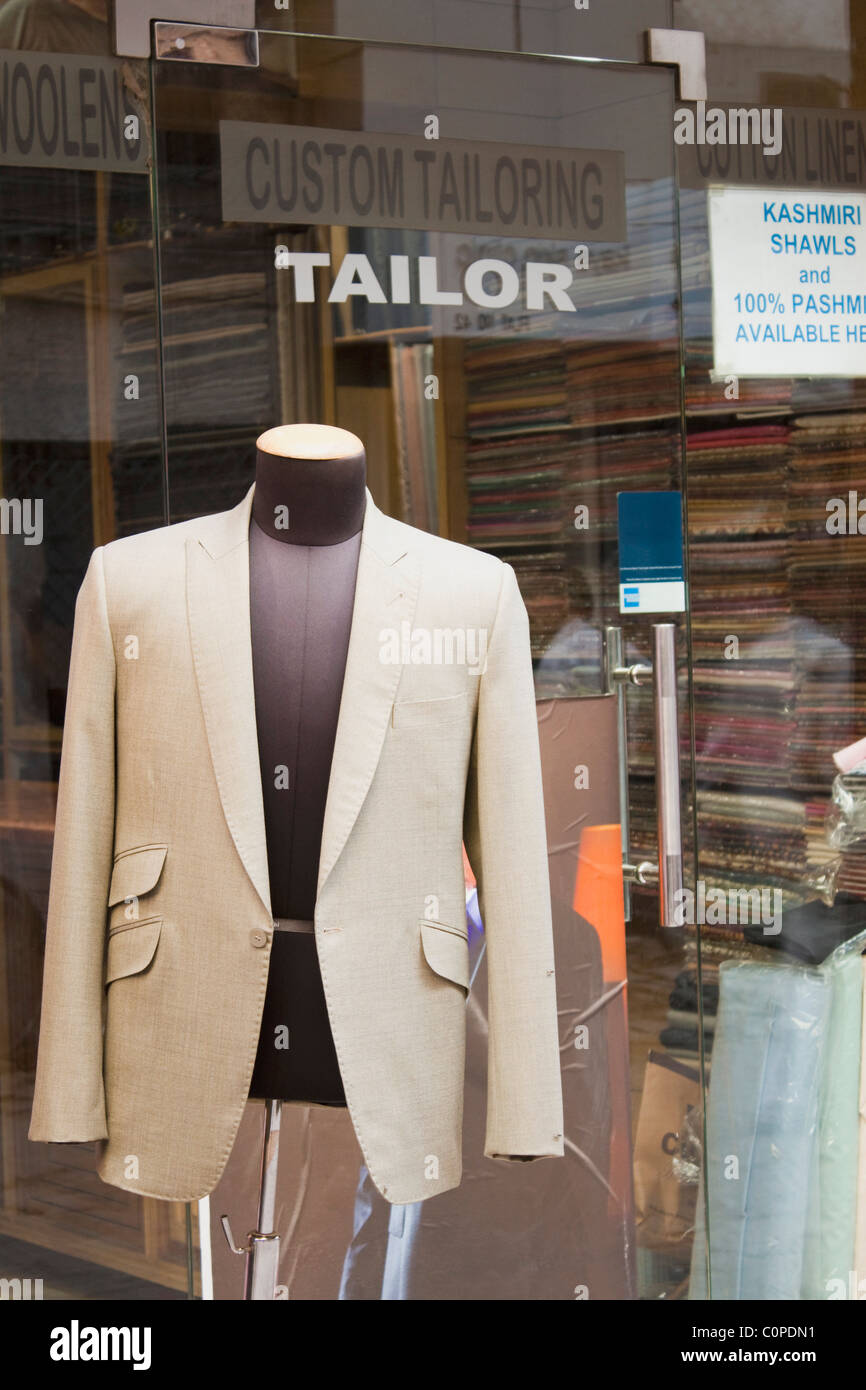 Dressmakers model in front of a tailor shop, New Delhi, India Stock ...