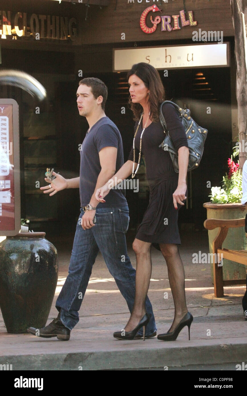 Janice Dickinson and her son Nathan Fields spotted leaving the Mulholland grill restaurant after ...