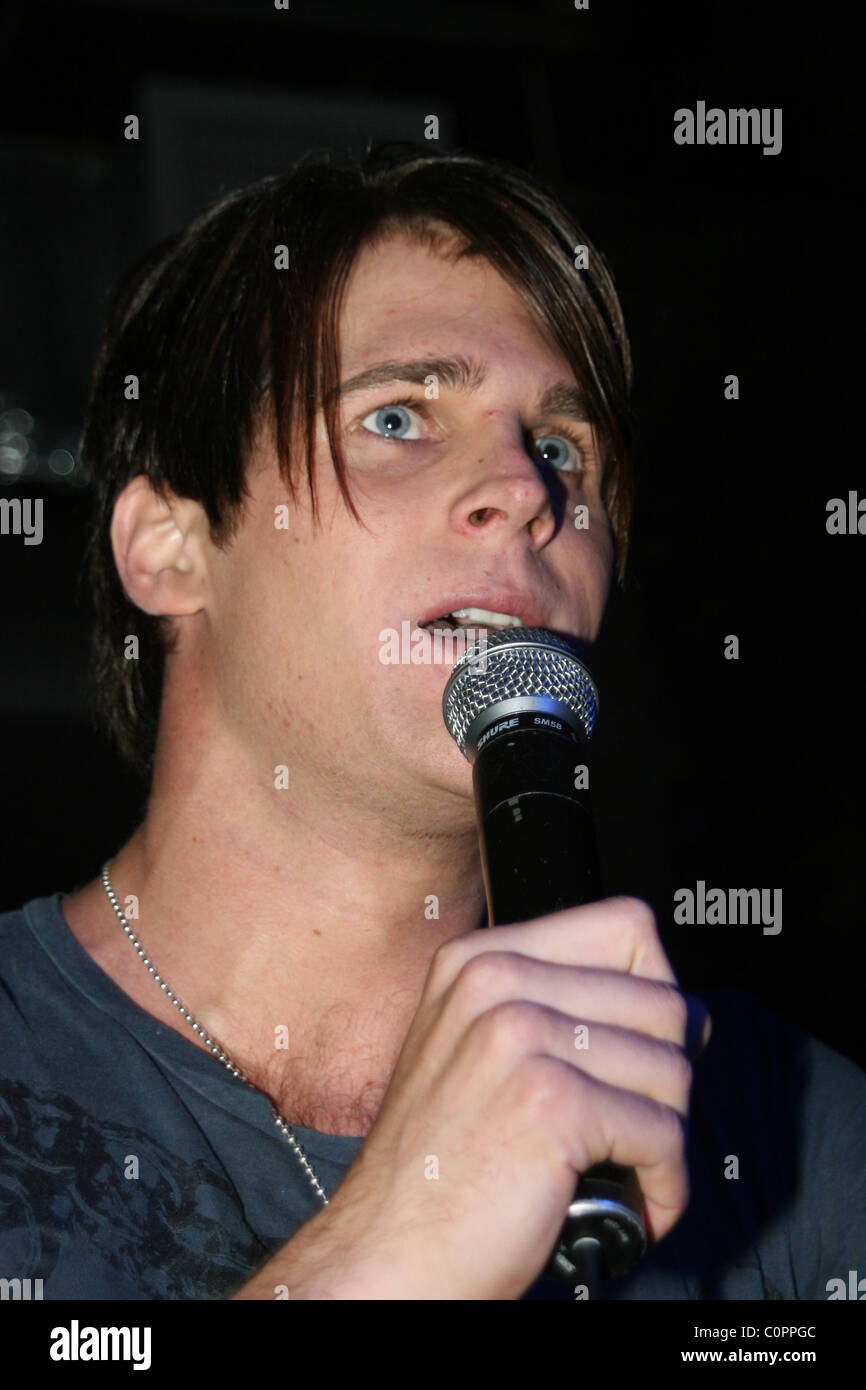 Swedish computer nerd Jonas Altberg aka Basshunter performing in Zavvi ...
