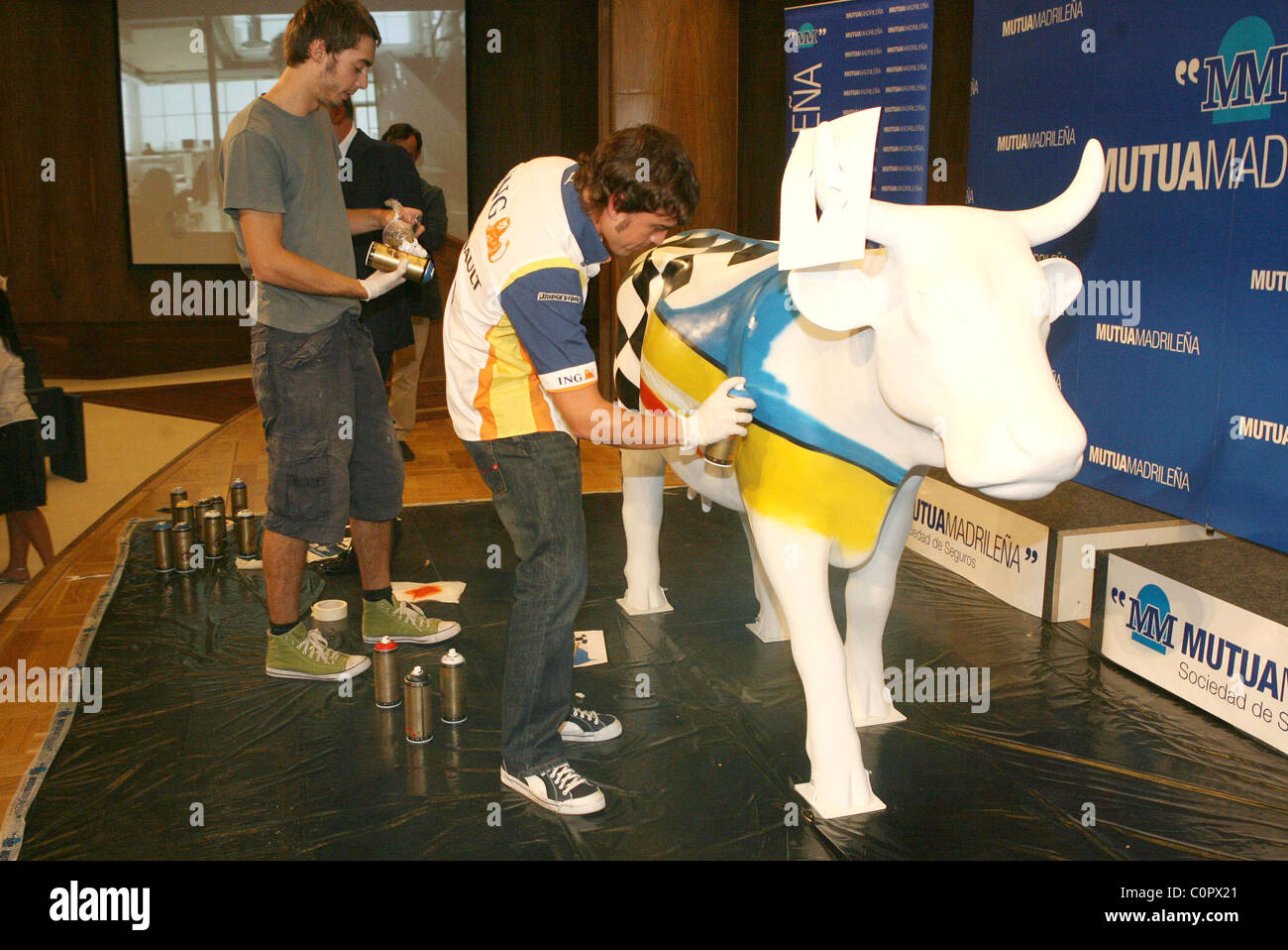 Fernando Alonso Poses at a press conference with Mutua Madrilena where ...