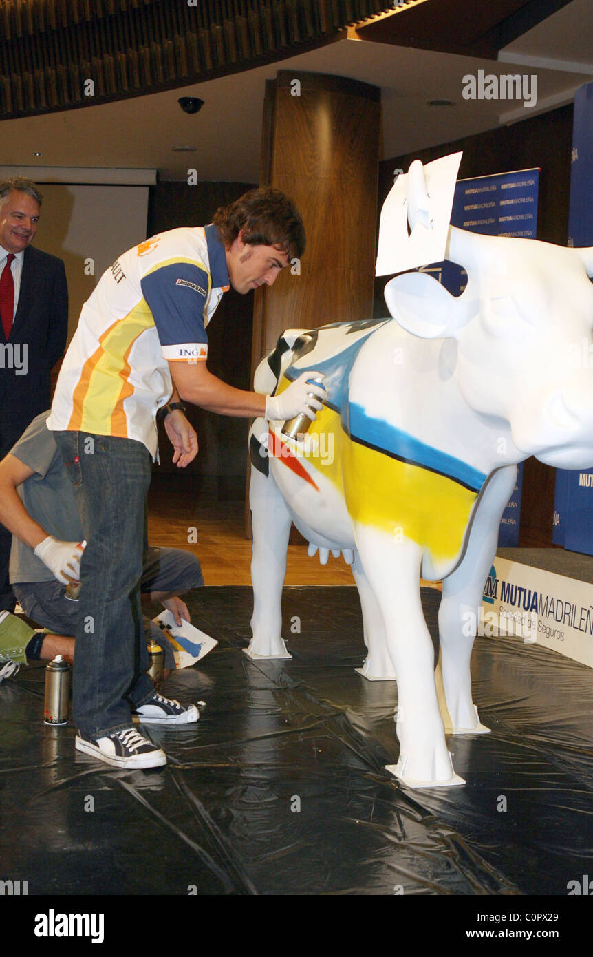 Fernando Alonso Poses at a press conference with Mutua Madrilena where ...