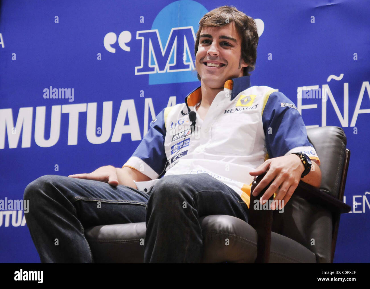 Fernando Alonso Poses at a press conference with Mutua Madrilena where ...