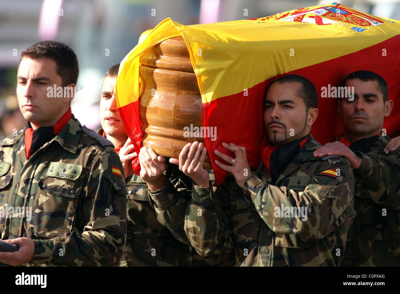 Soldier coffin bearers A military funeral precession for two Spanish ...