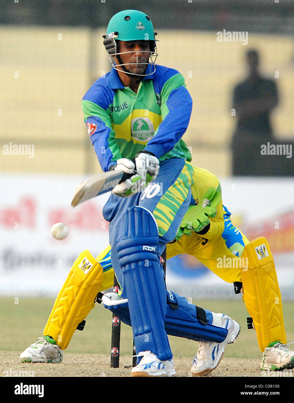 Abdul Razzak of Hyderabad Heroes in action against Delhi Giants the ...
