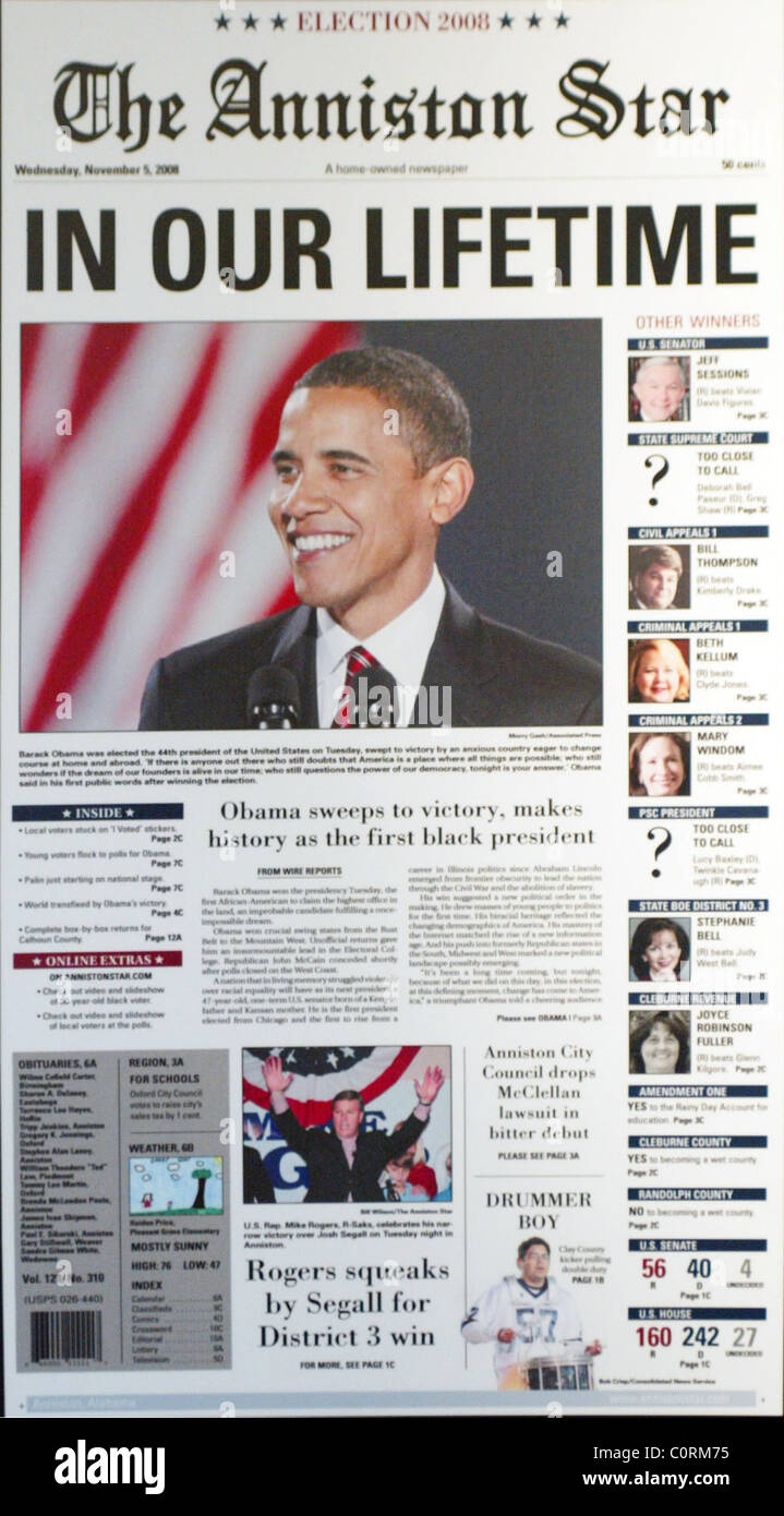The Annistopn Star Barack Obama Victory Headlines Alabama - 05.11.08 ...