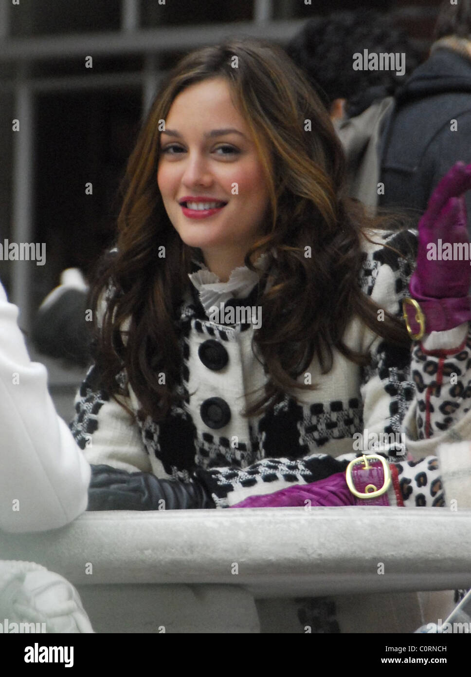 Leighton Meister on the set of 'Gossip Girl' filming on the Upper East ...