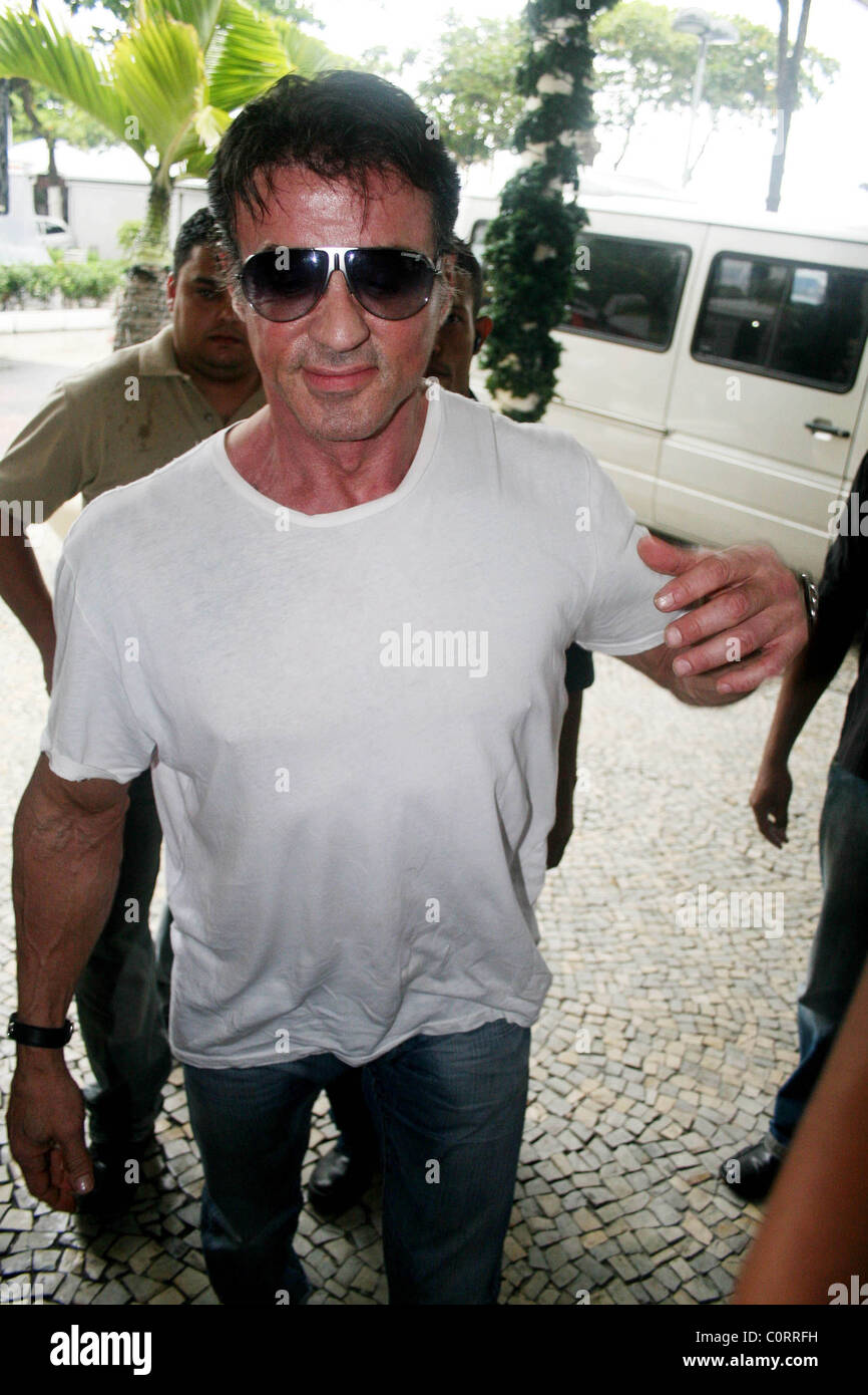 Sylvester Stallone arriving at his hotel. Stallone is in Brazil ...