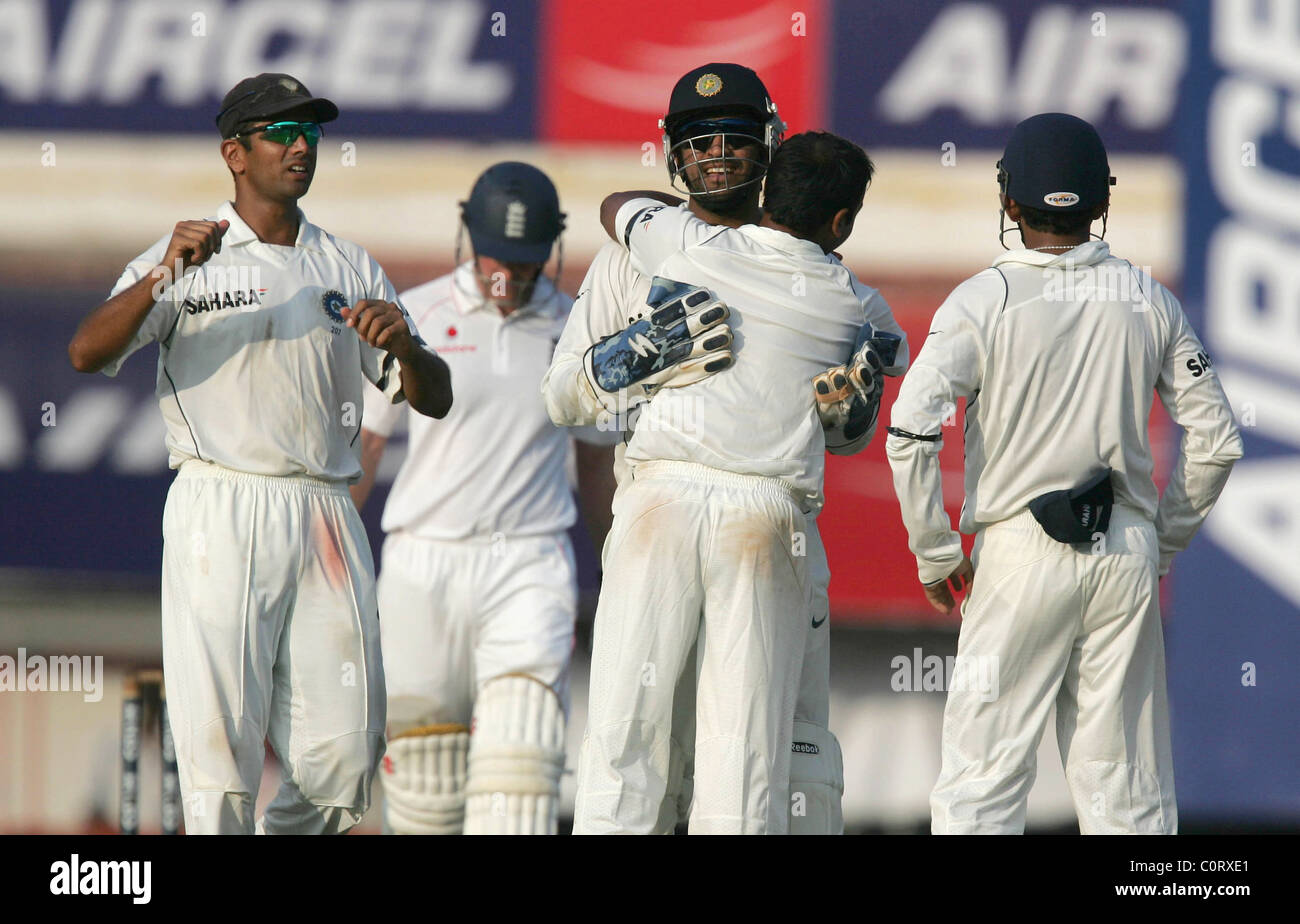 Amit Misra celebrates with his team mates India versus England Test ...