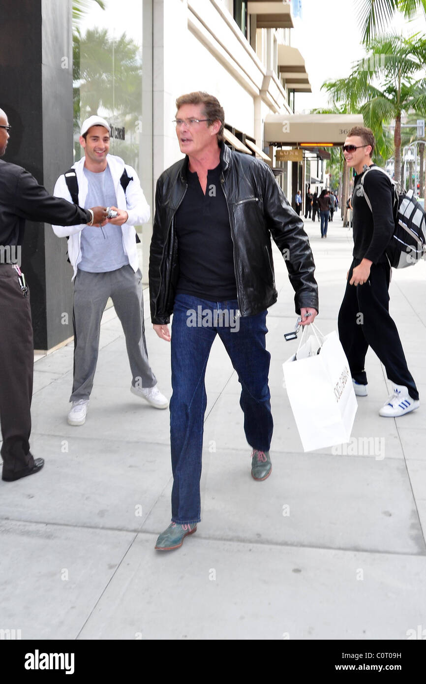 David Hasselhoff is greeted by fans whilst out shopping. Los Angeles ...