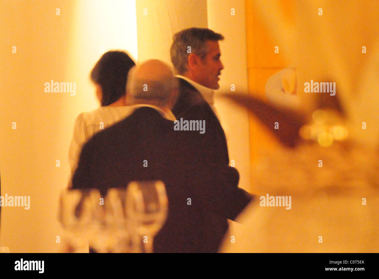 George Clooney having dinner at Bocca di Bacco restaurant after German ...
