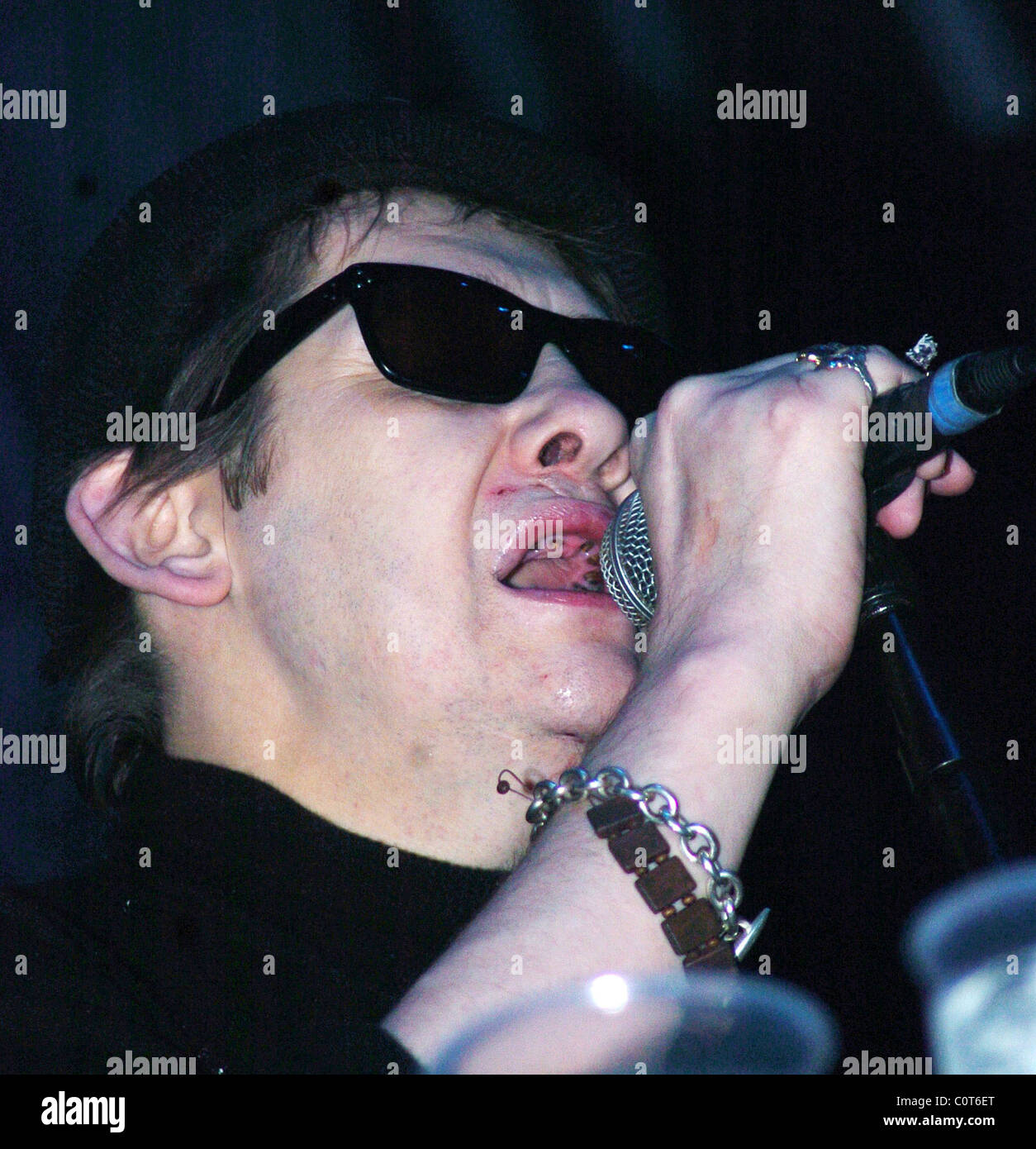 The Pogues singer Shane MacGowan performing live at the King's Hall ...