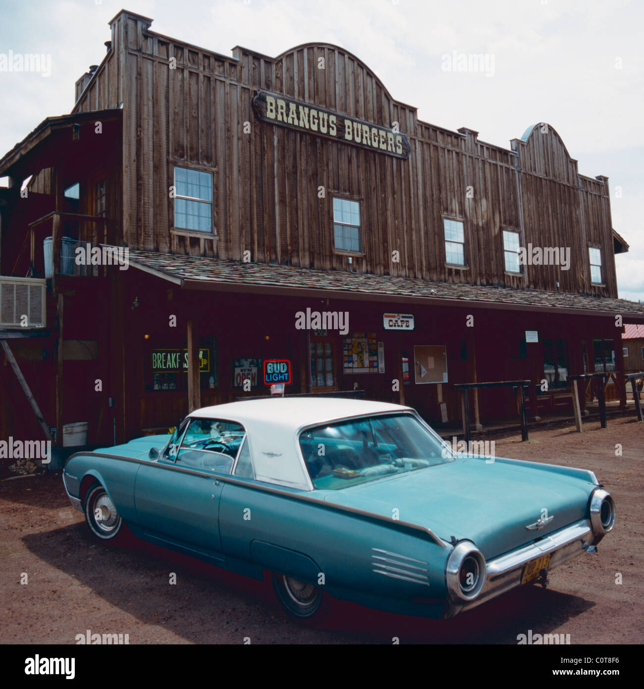 Americana Brangus Burgers wild west facade with vintage automobile ...