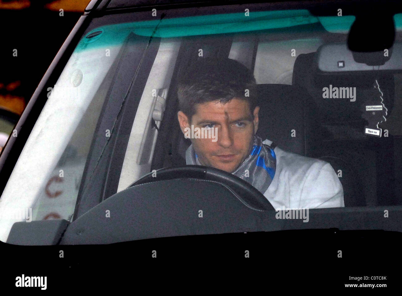 Steven Gerrard leaving the Liverpool FC training ground in Melwood ...