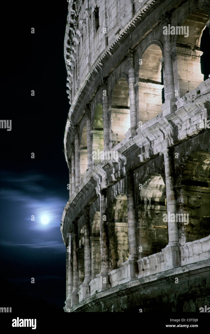 Colosseum at night rising moon Rome Italy Stock Photo - Alamy