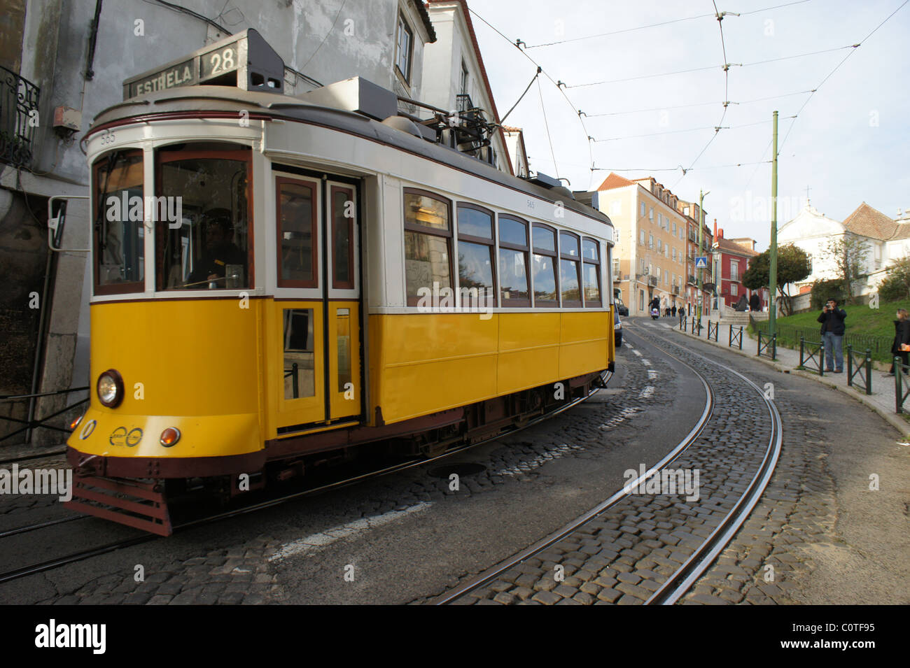 Electric Tram going downhill Stock Photo - Alamy