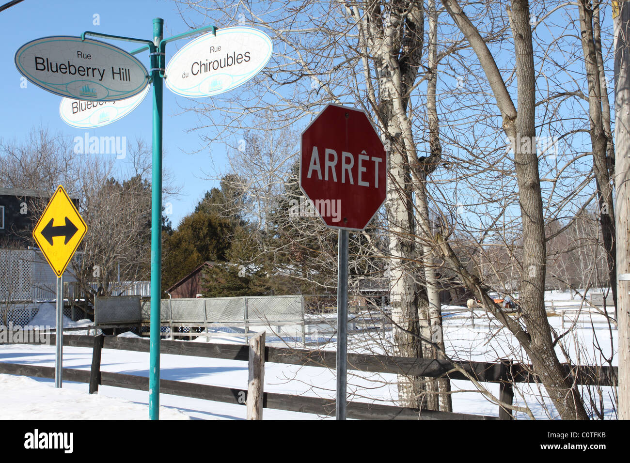 Corner with numerous road signs in country Stock Photo - Alamy