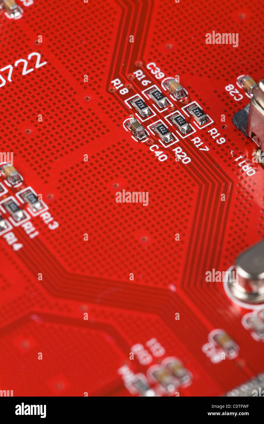 Red Circuit Board close up shot for background Stock Photo - Alamy
