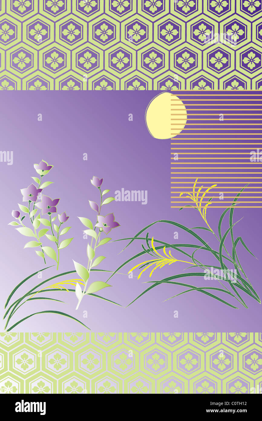 CG of Japanese Painting, Moon and Flowers of Autumn Stock Photo - Alamy