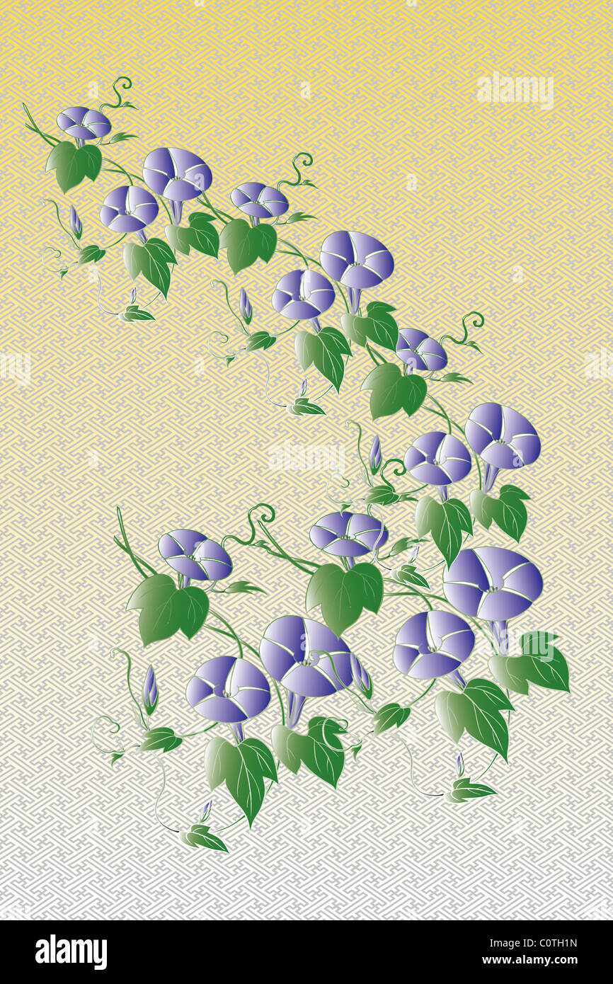 CG of Japanese Painting, Morning Glory Stock Photo - Alamy