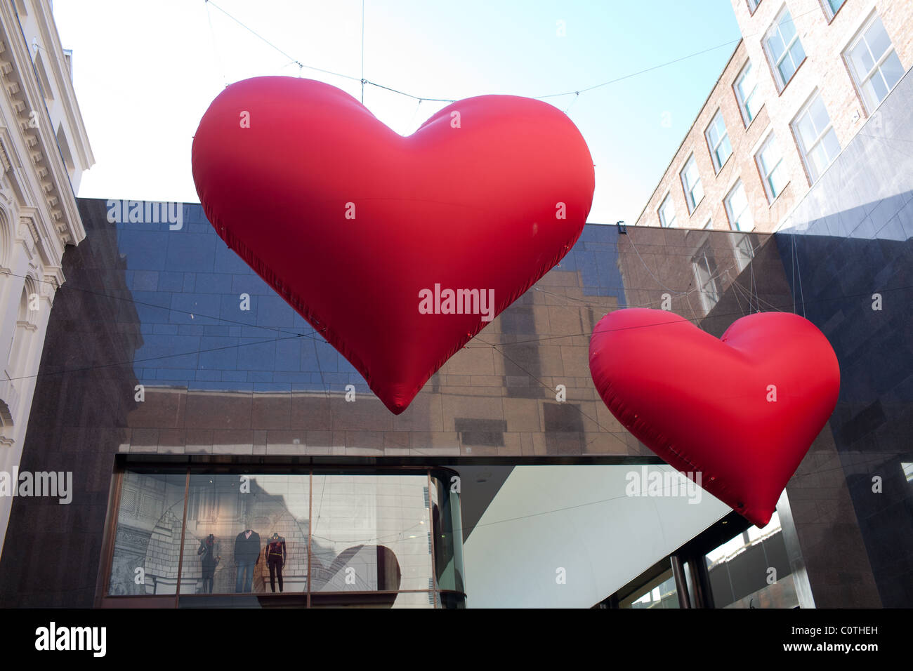 Two large Red Inflatable Hearts in the Liverpool One Shopping Area ...