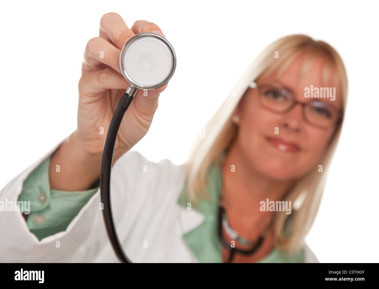 Female Doctor Holding Stethoscope Isolated on a White Background Stock ...