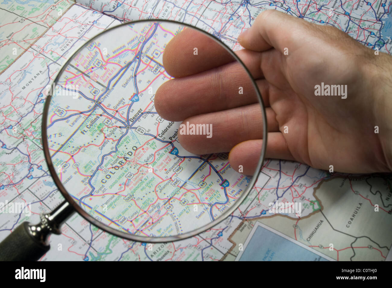Large Magnifying Glass over Map Stock Photo - Alamy