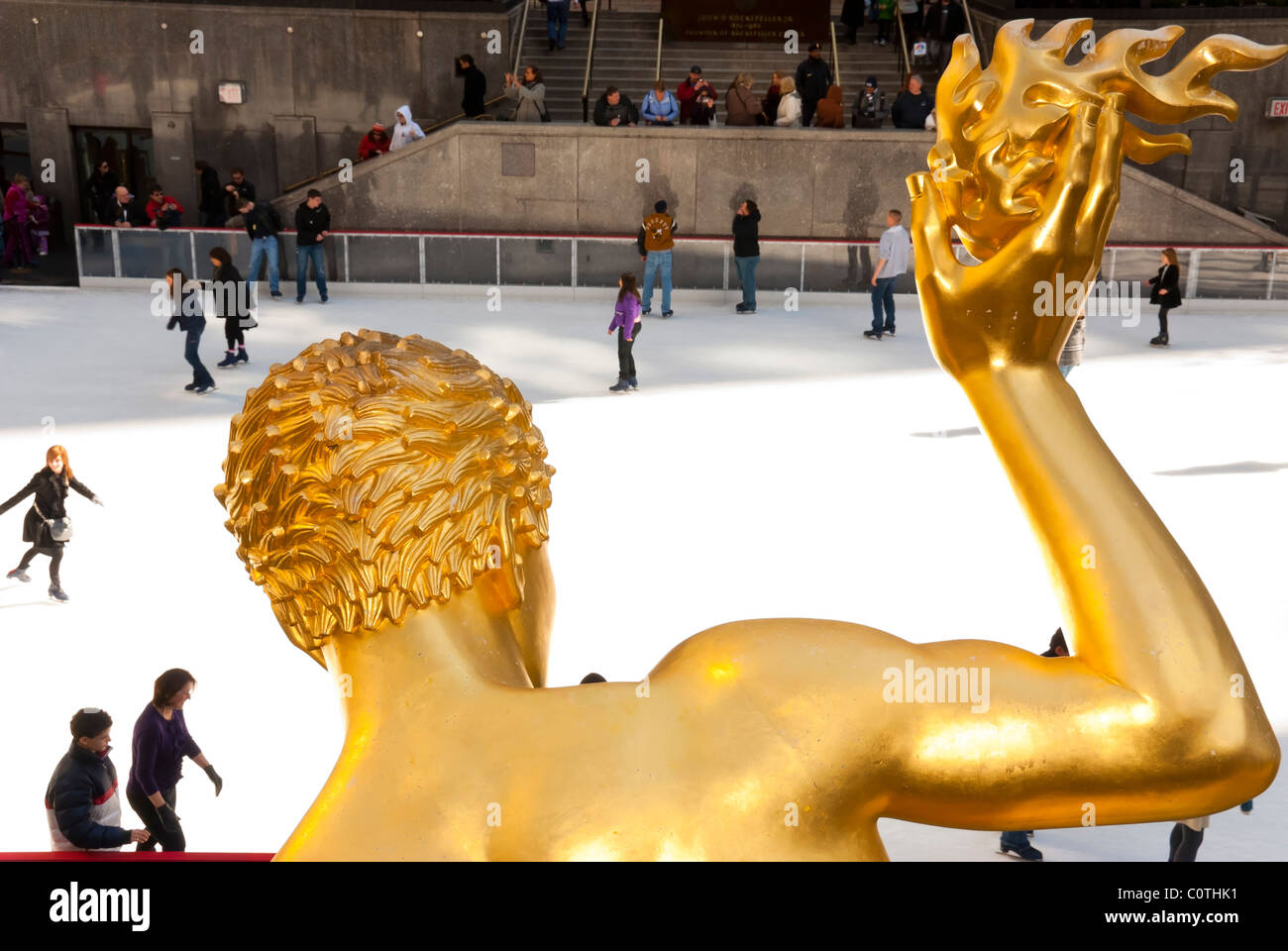 FEB. 27 2011 - NYC: Golden statue of god Prometheus dramatic Closeup ...