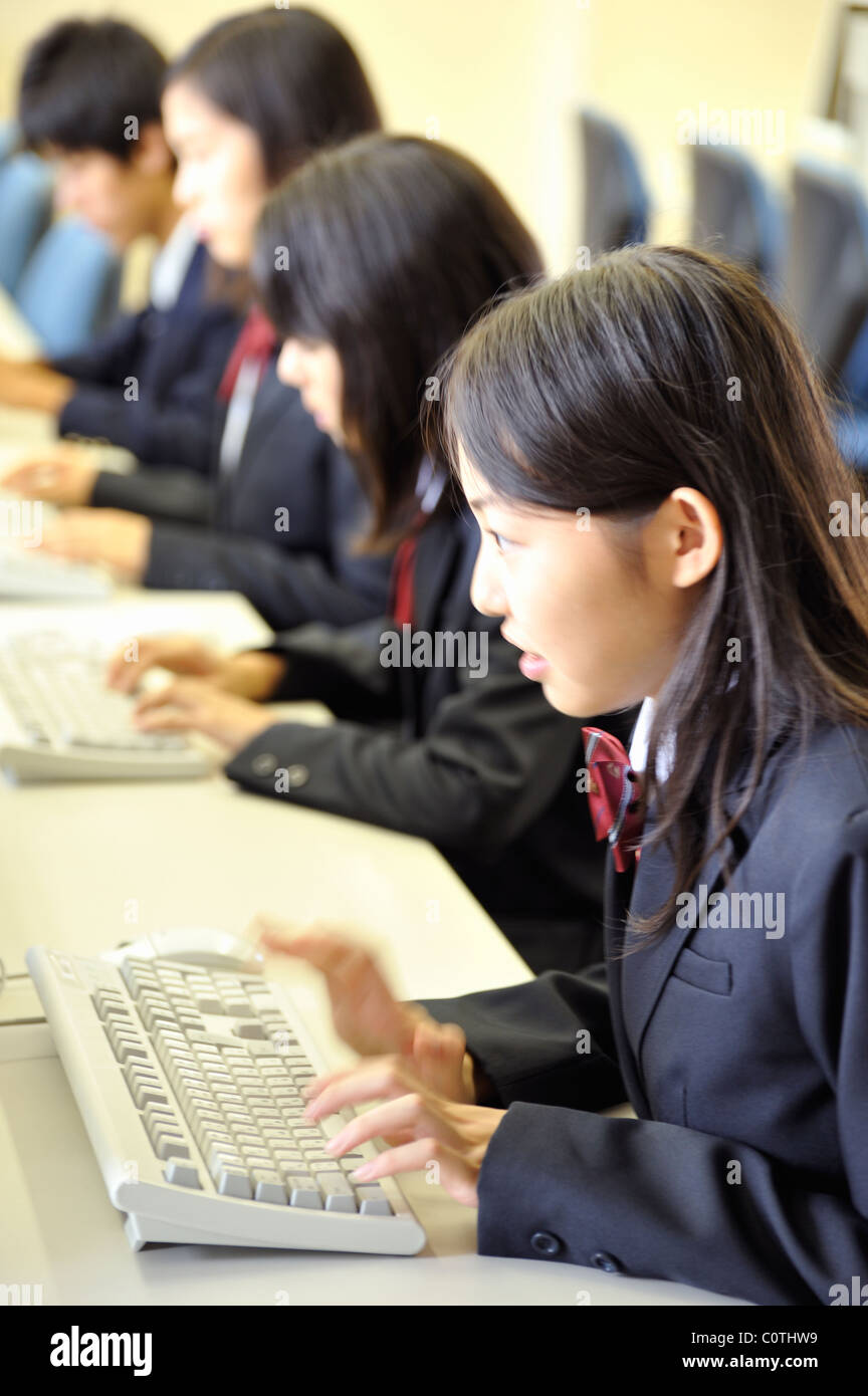High School Students Studying with Personal Computer Stock Photo - Alamy