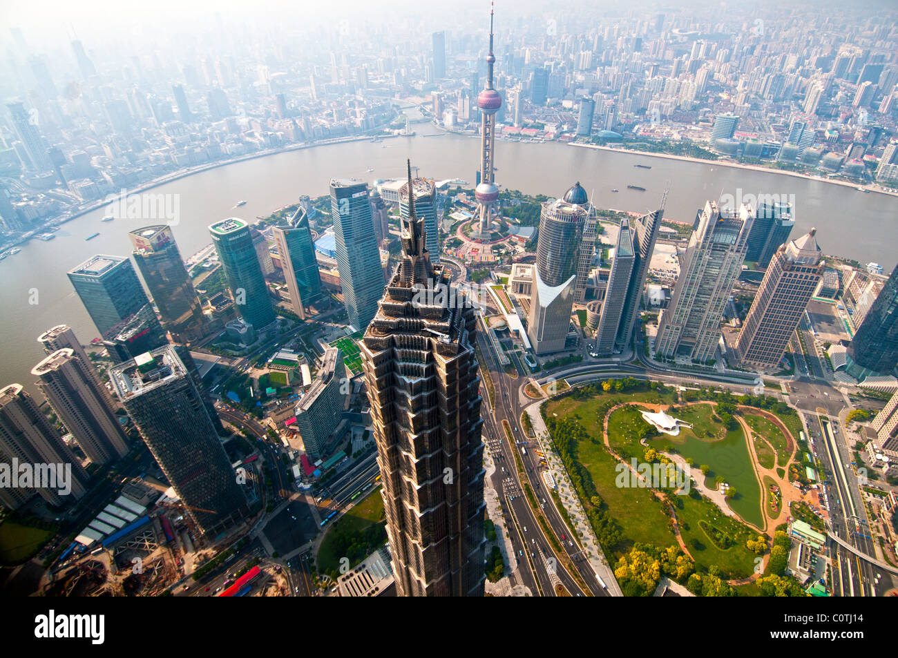 Aerial View of Shanghai Skyscrapers with Jinmao tower and oriental ...