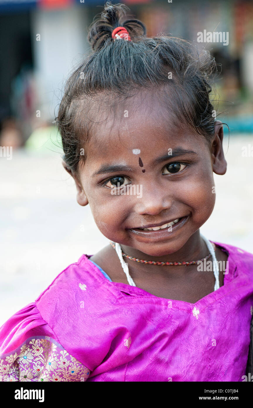 Smiling happy pretty rural Indian village girl. Andhra Pradesh, India ...