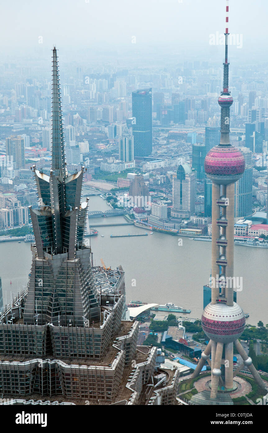 Aerial View of Shanghai Skyscrapers with Jinmao tower and oriental ...