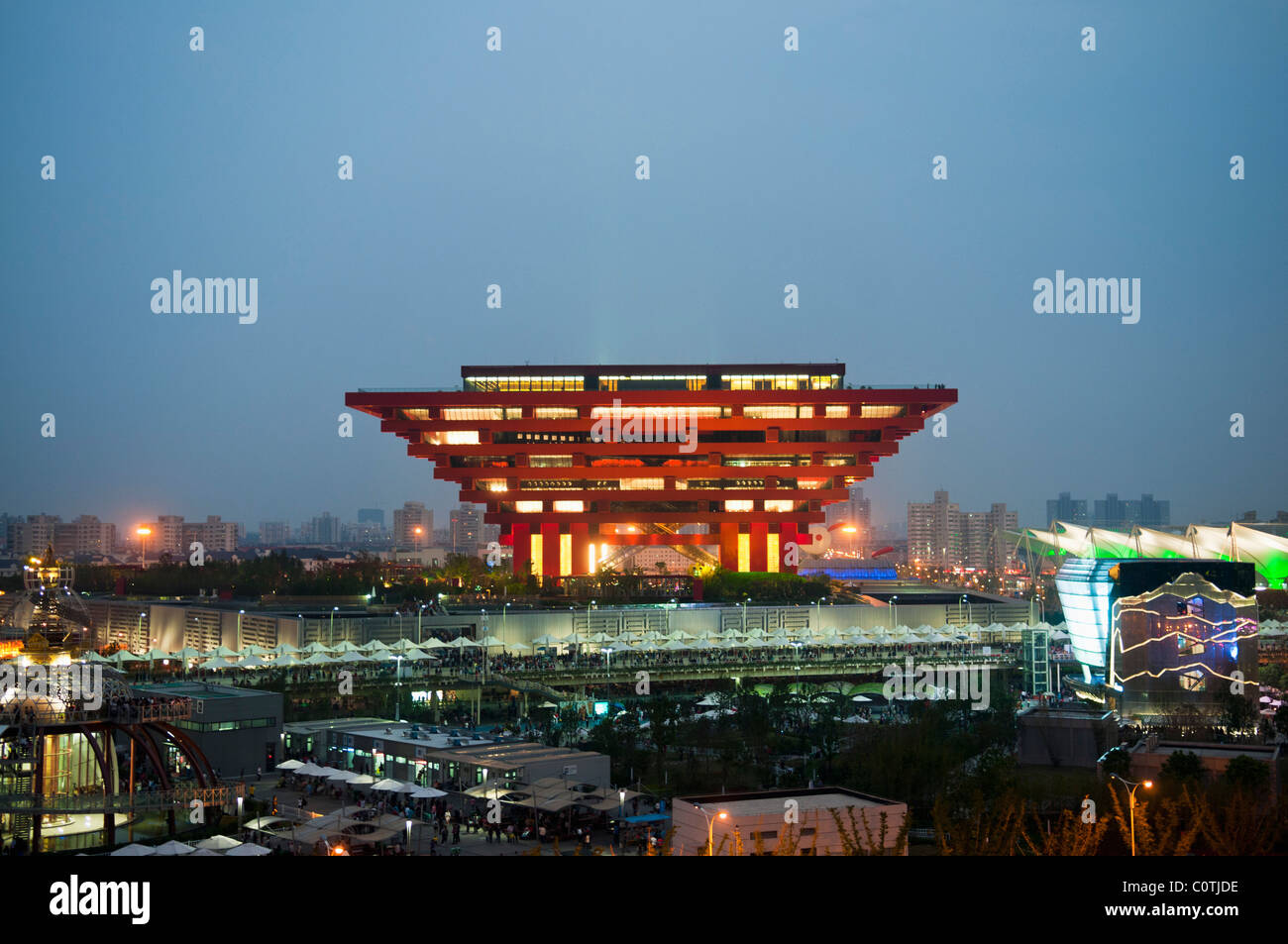 Night view of Shanghai 2010 World Expo with Chinese Pavilion and Expo ...