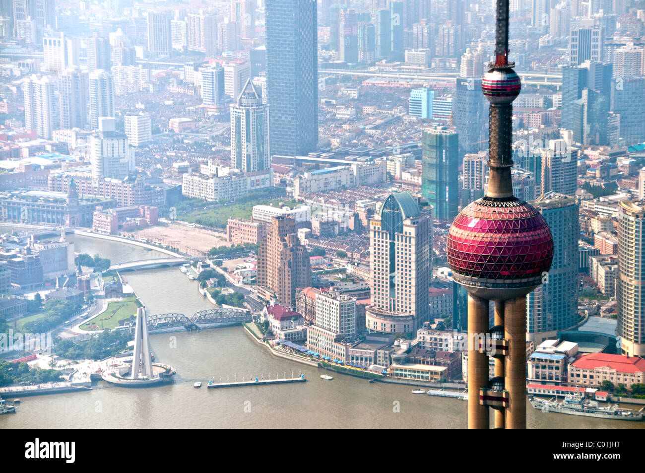 Aerial View of Shanghai Skyscrapers with Jinmao tower and oriental ...