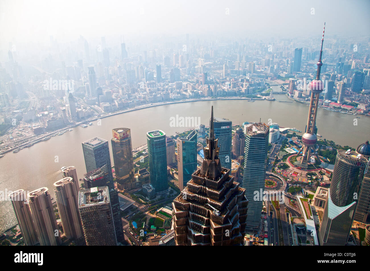 Aerial View of Shanghai Skyscrapers with Jinmao tower and oriental ...