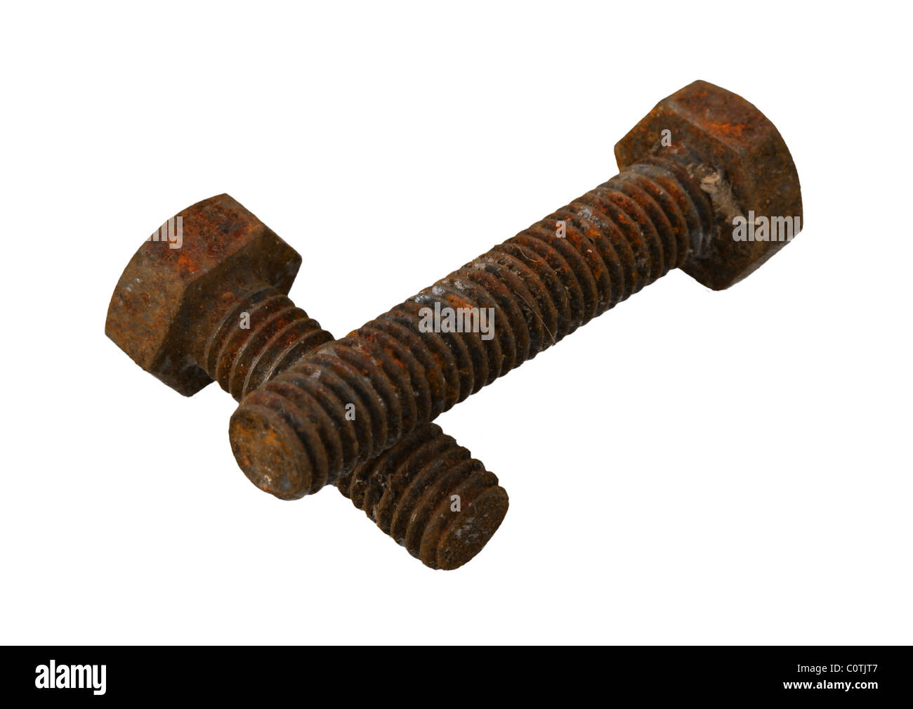 Rusty bolts on a plain white background Stock Photo - Alamy
