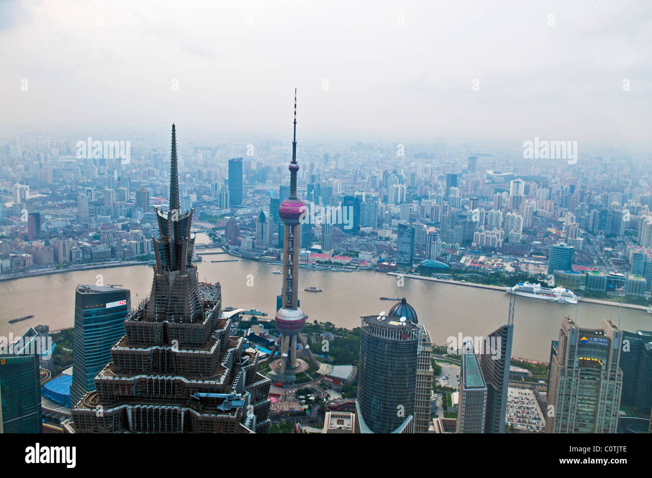 Aerial View of Shanghai Skyscrapers with Jinmao tower and oriental ...