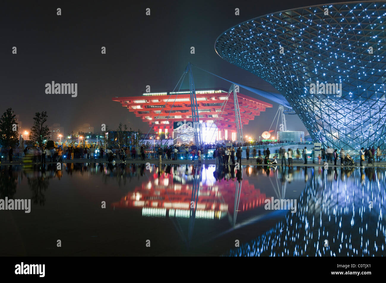 Night view of Shanghai 2010 World Expo with Chinese Pavilion and Expo ...