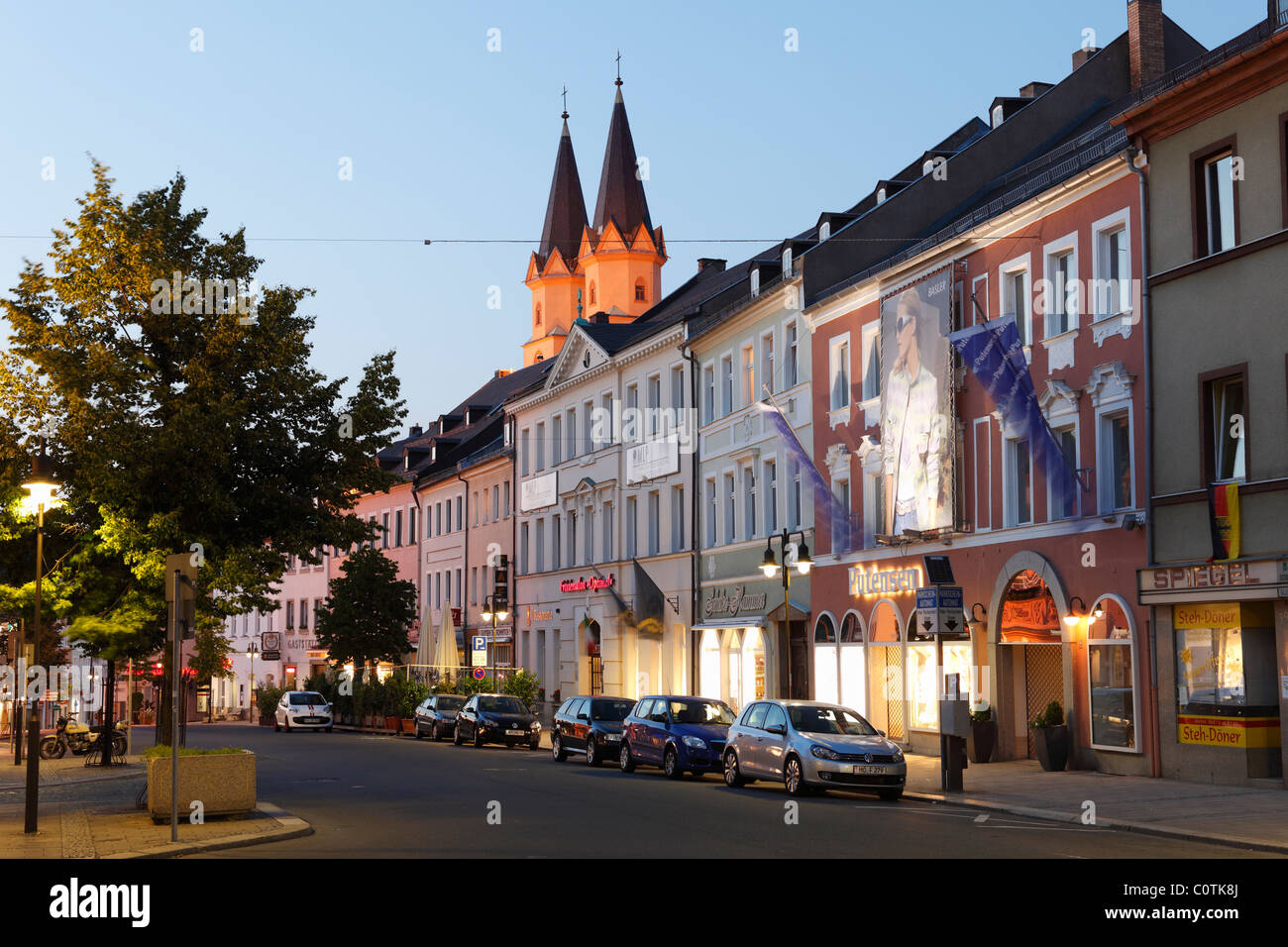 Ludwigstrasse street with St. Michaelis church, Hof, Upper Franconia ...