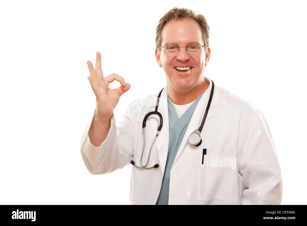 Male Doctor Giving the Okay Sign with His Hand Isolated on a White ...