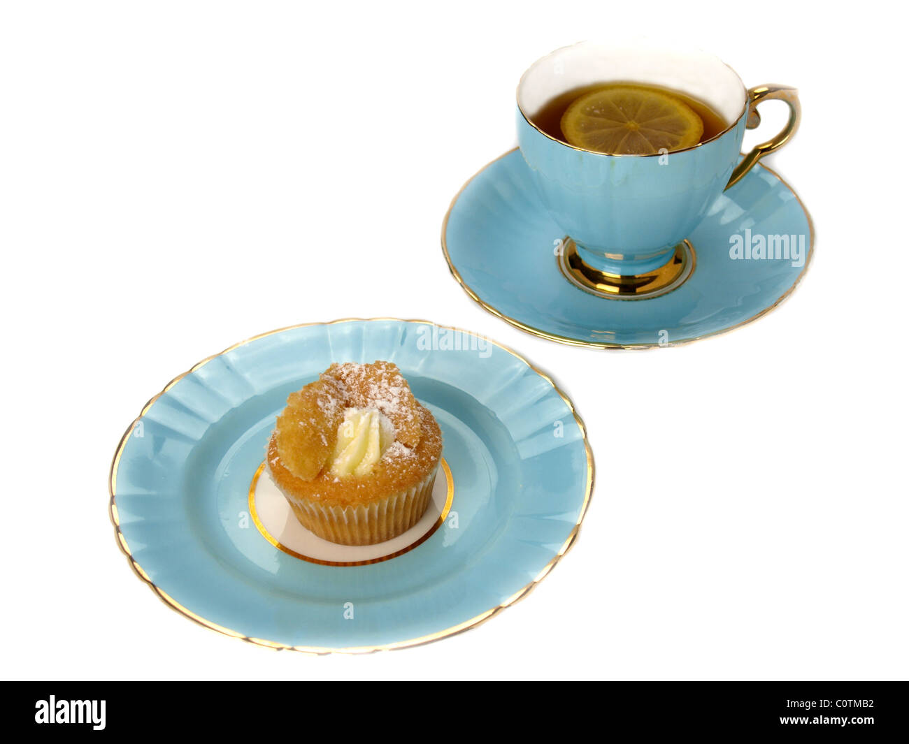 Pale blue plate, cup and saucer Stock Photo - Alamy