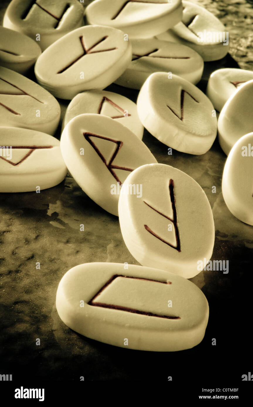 stones with runes symbols Stock Photo - Alamy