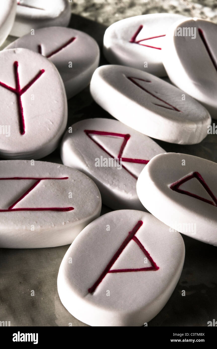 stones with runes symbols Stock Photo - Alamy