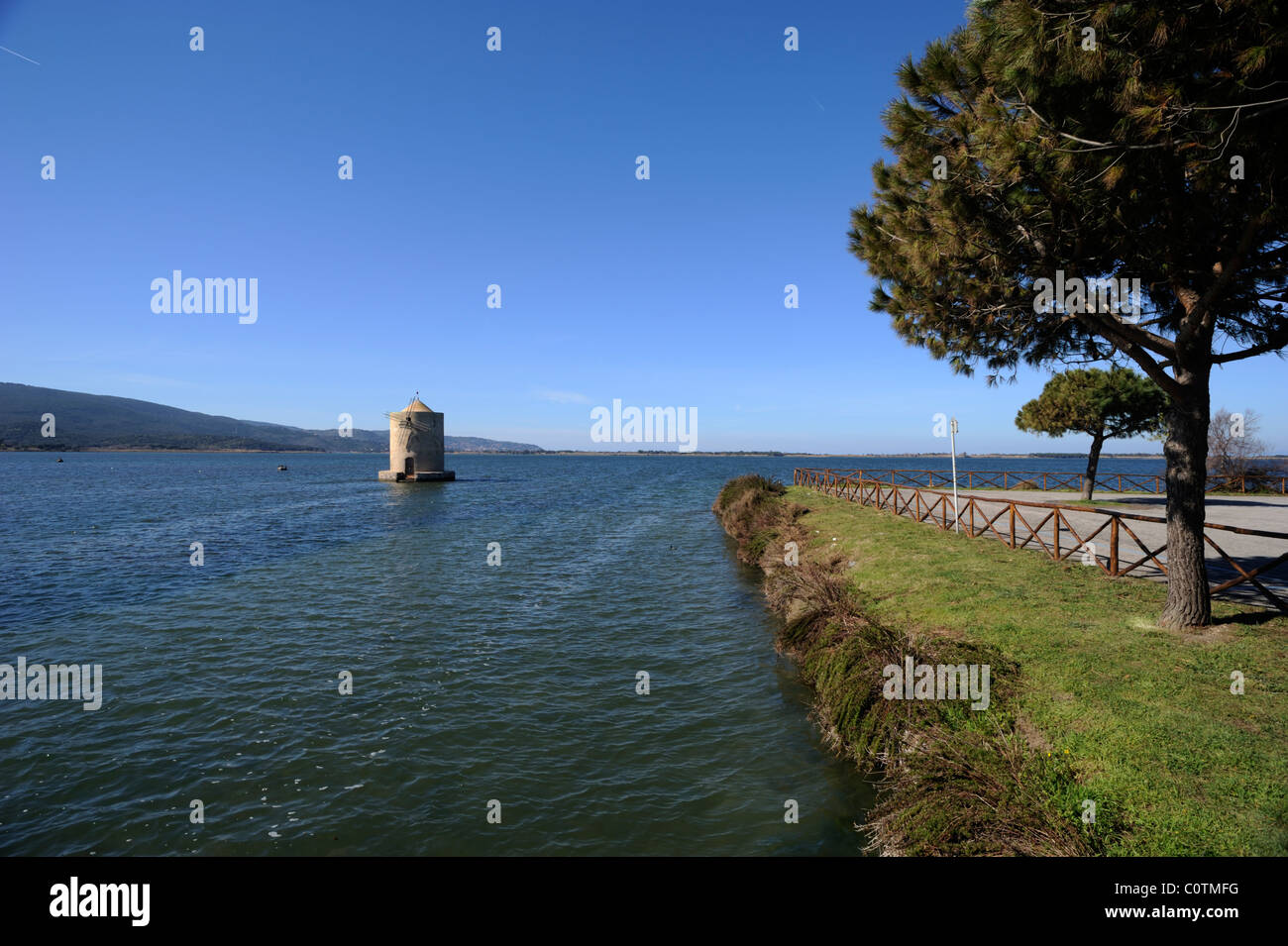 Italy, Tuscany, Argentario, Orbetello, lagoon, ancient windmill Stock ...
