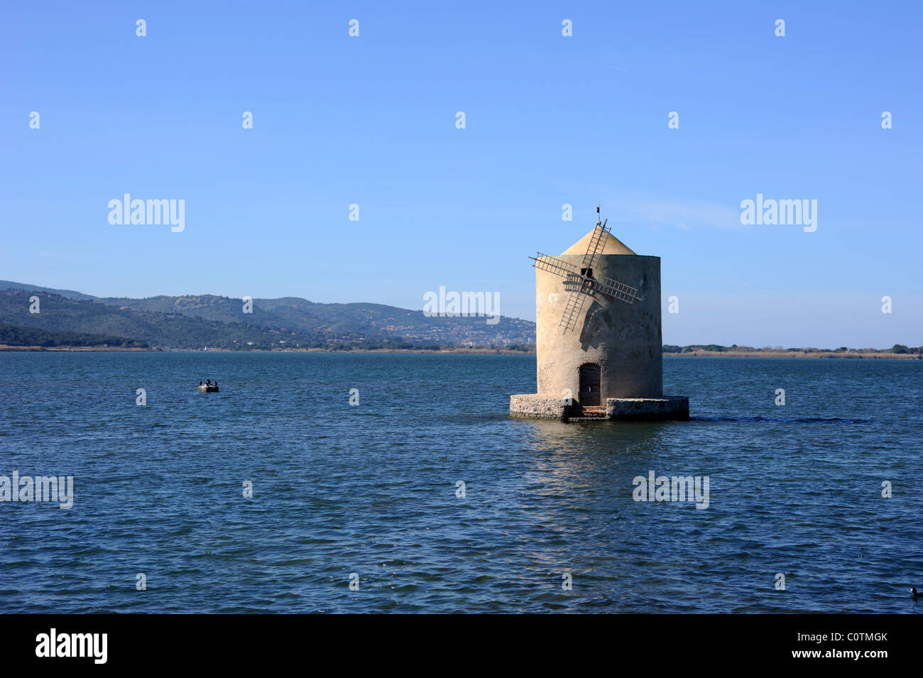 Italy, Tuscany, Argentario, Orbetello, lagoon, ancient windmill Stock ...
