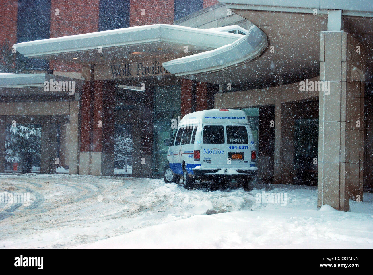 Ambulatory entrance to Strong Memorial Hospital in heavy snow storm ...