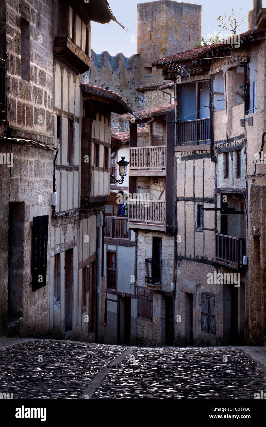 Street of medieval village Frias.Castille typical architecture.Burgos ...
