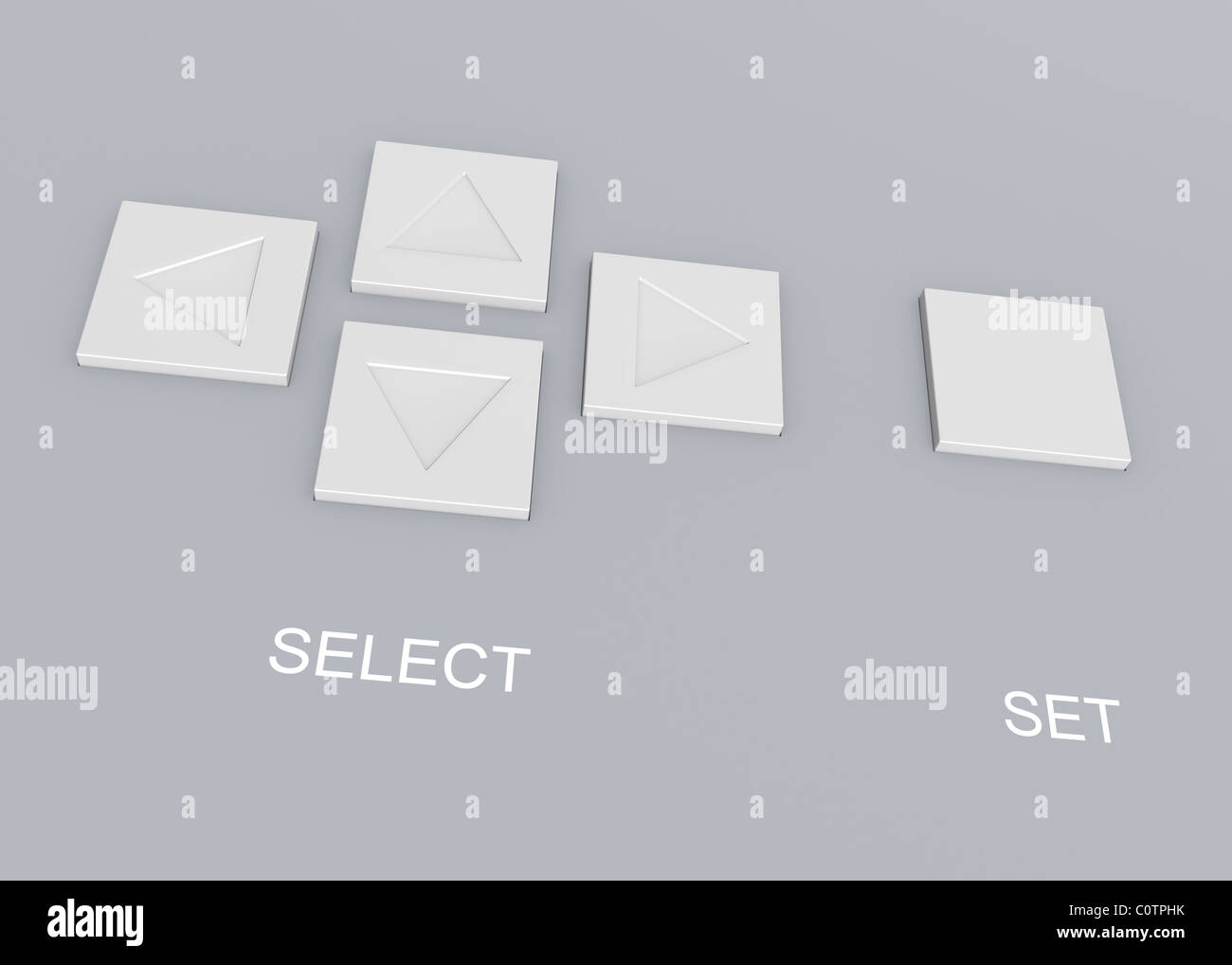 Three-dimensional image - 4 buttons to select menu items and button ...