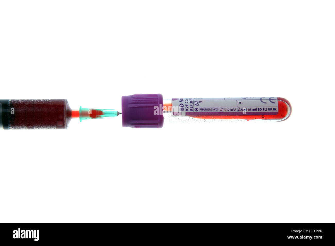 Blood sample being put into a blood phial Stock Photo - Alamy
